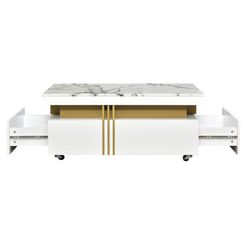 HLILish Contemporary Coffee Table With Top Rectangle Cocktail Table With Caster Wheels Moderate Luxury Center Table With Gold Bars For Living Room Wayfair